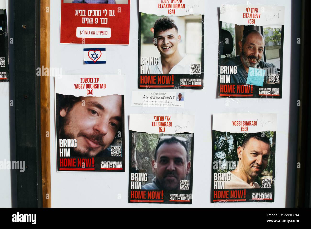 At the entry of the Western Wall in the old city of Jerusalem, posters ...