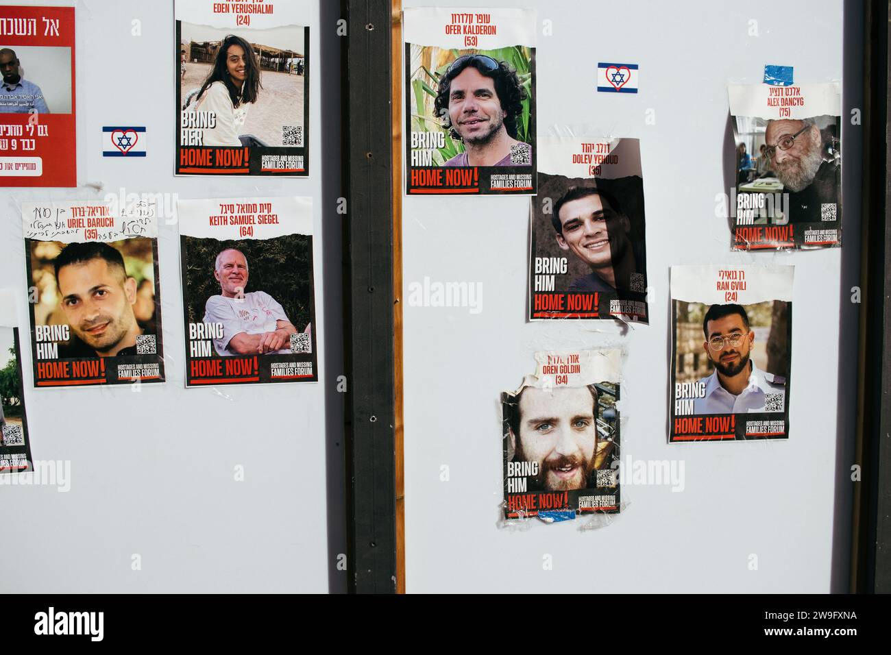 At the entry of the Western Wall in the old city of Jerusalem, posters ...