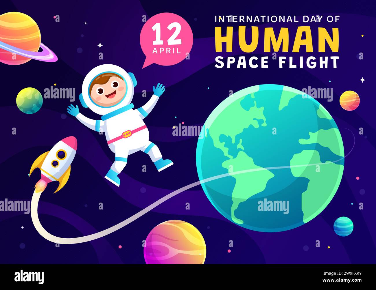 International Day of Human Space Flight Vector Illustration on 12 April ...