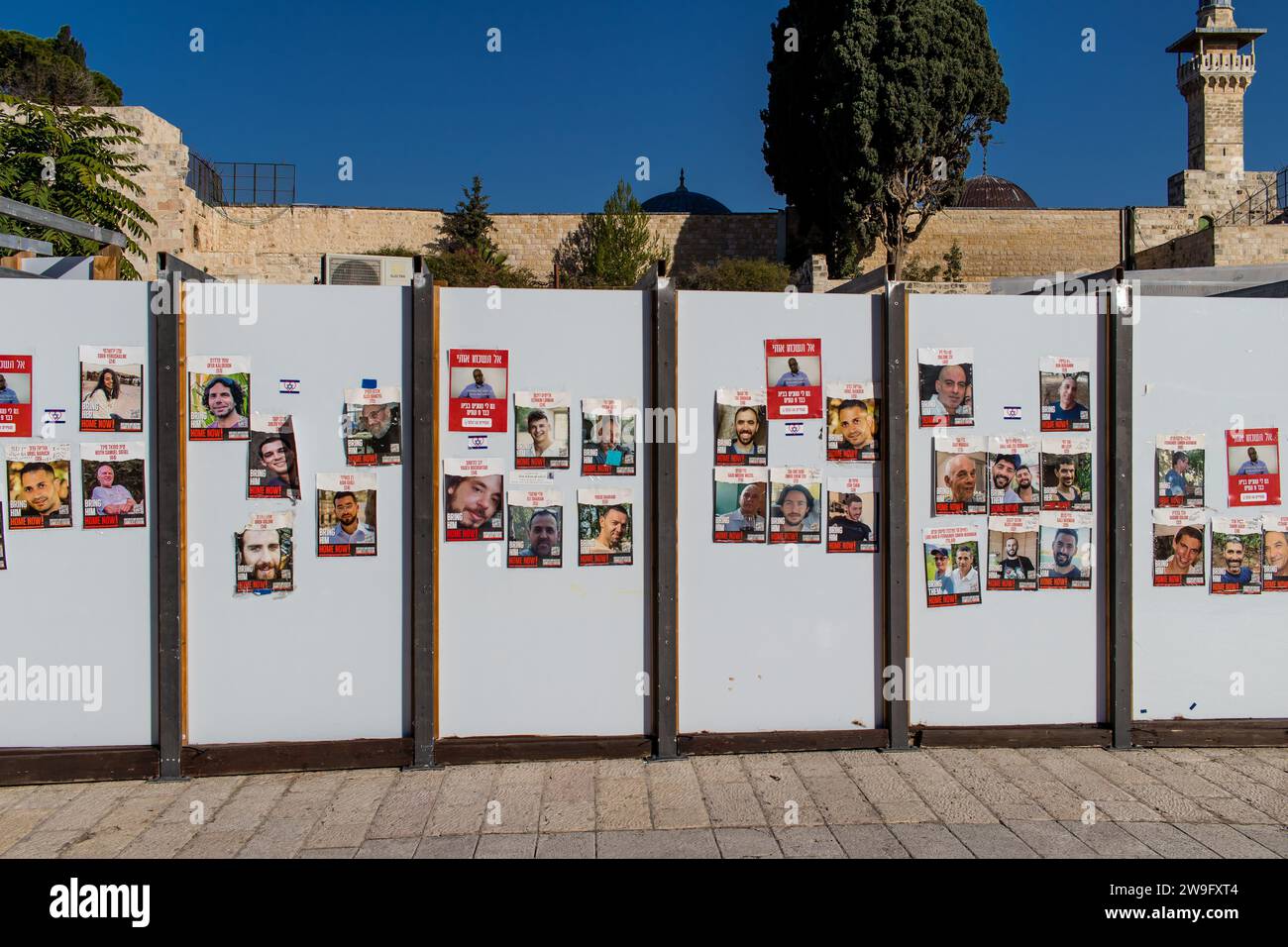At the entry of the Western Wall in the old city of Jerusalem, posters ...