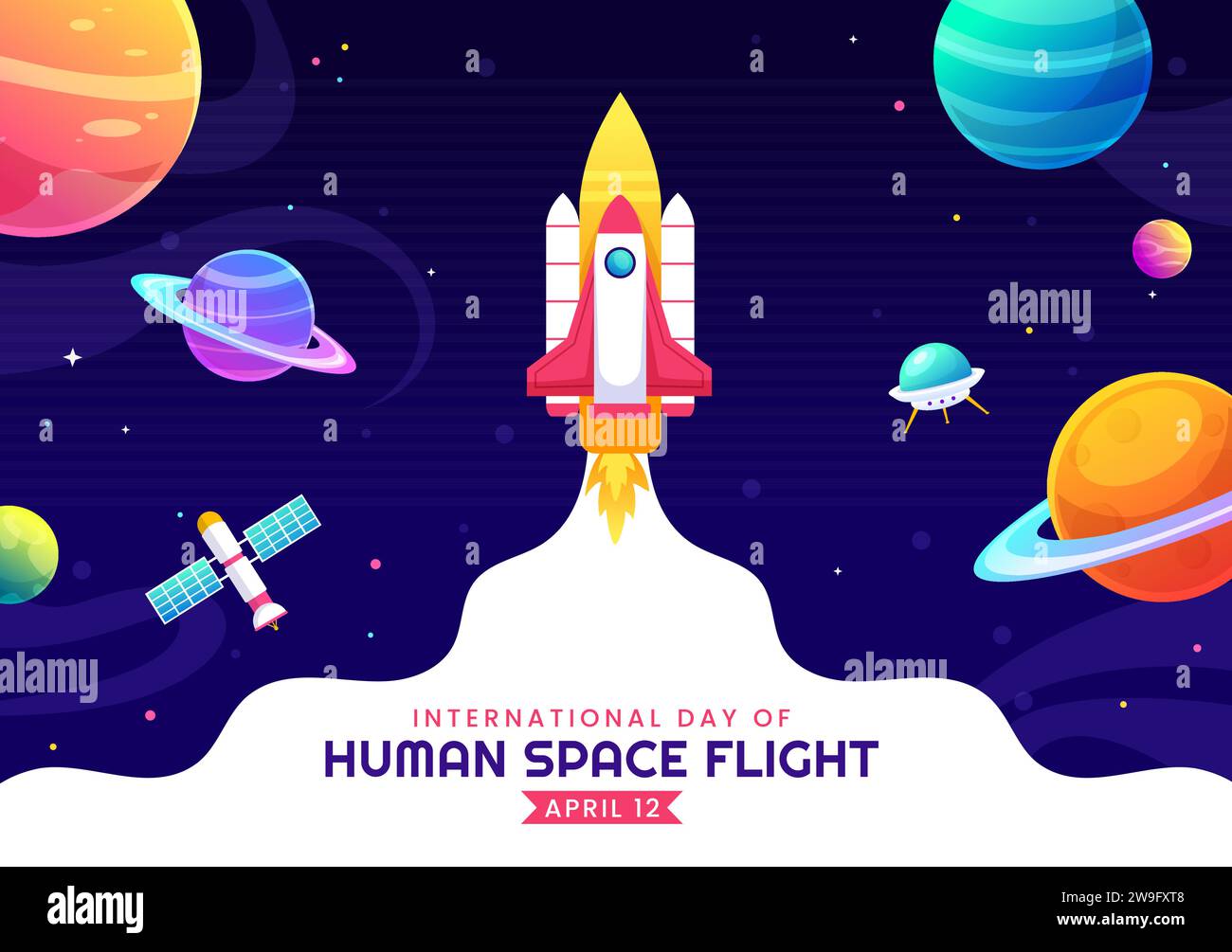 International Day of Human Space Flight Vector Illustration on 12 April ...