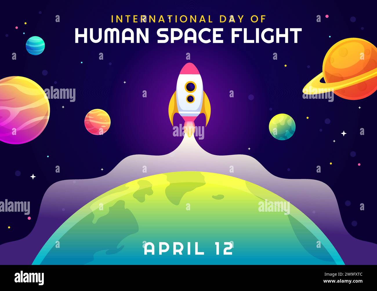 International Day of Human Space Flight Vector Illustration on 12 April ...
