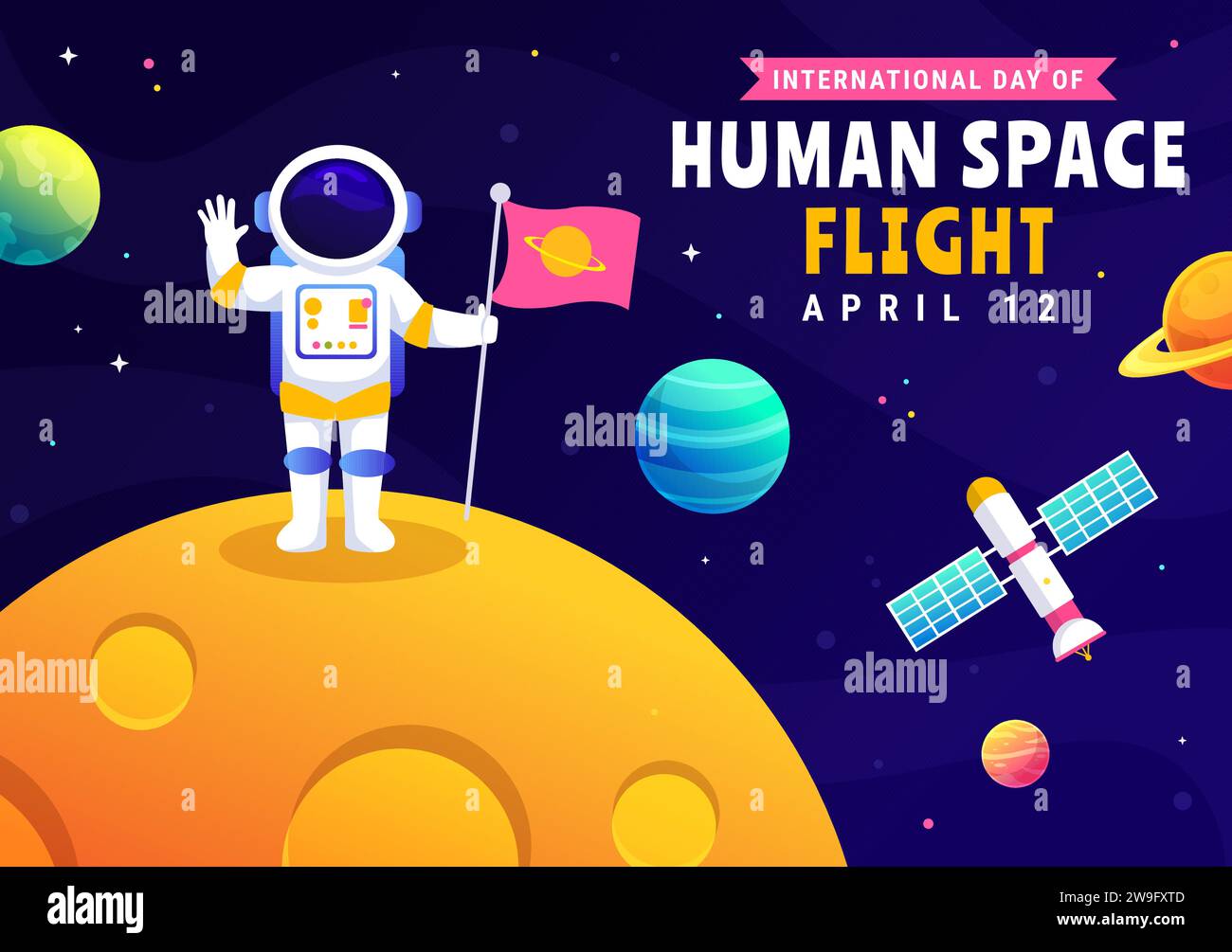 International Day of Human Space Flight Vector Illustration on 12 April ...
