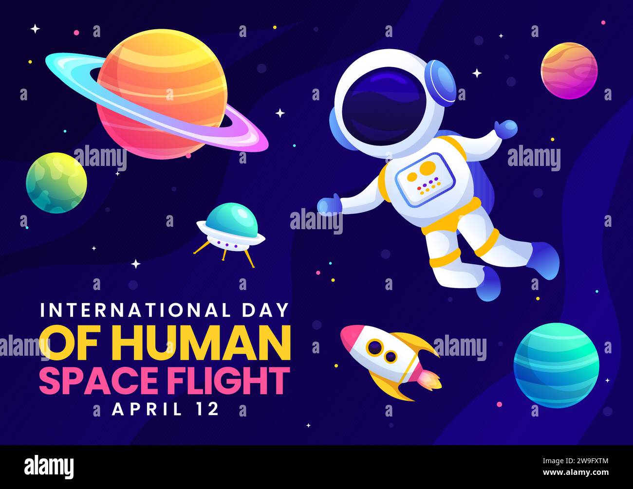 International Day of Human Space Flight Vector Illustration on 12 April ...