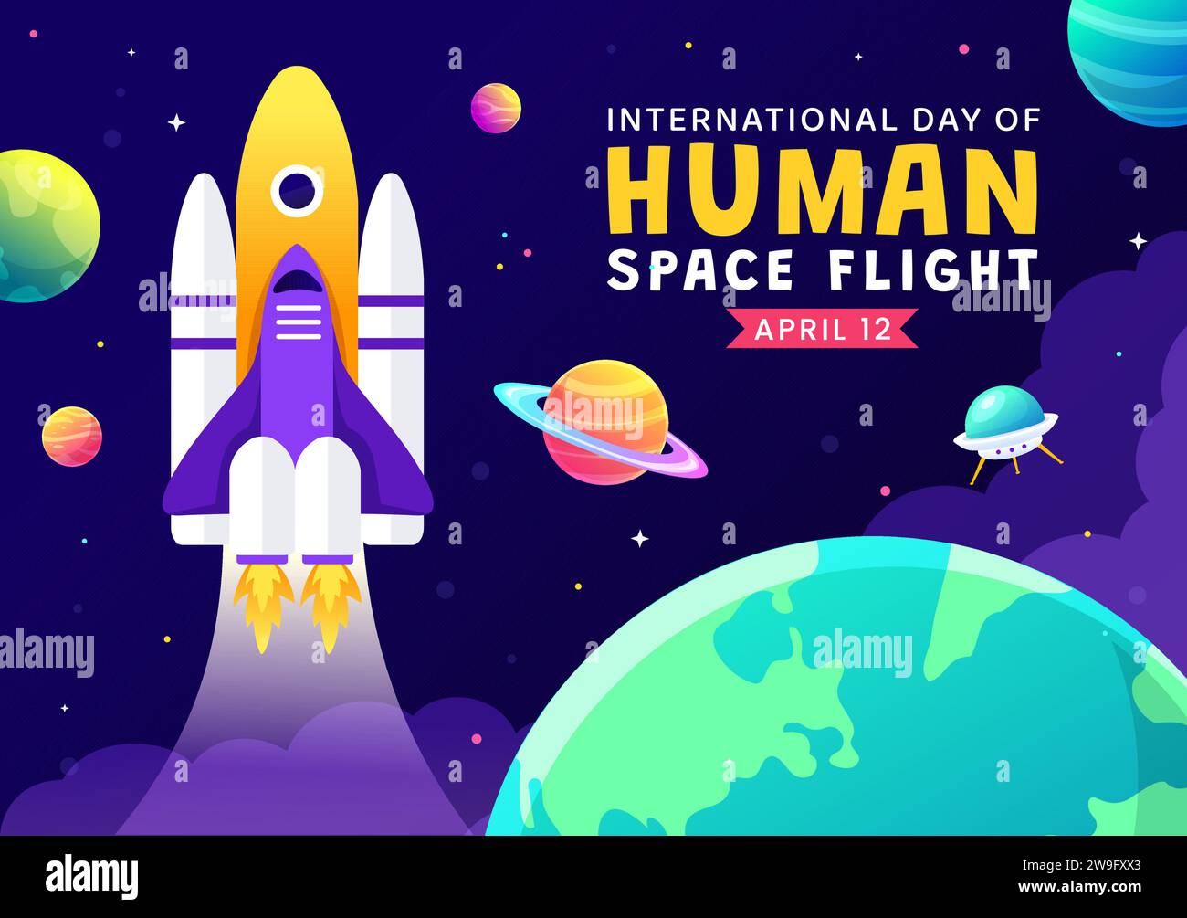 International Day of Human Space Flight Vector Illustration on 12 April ...