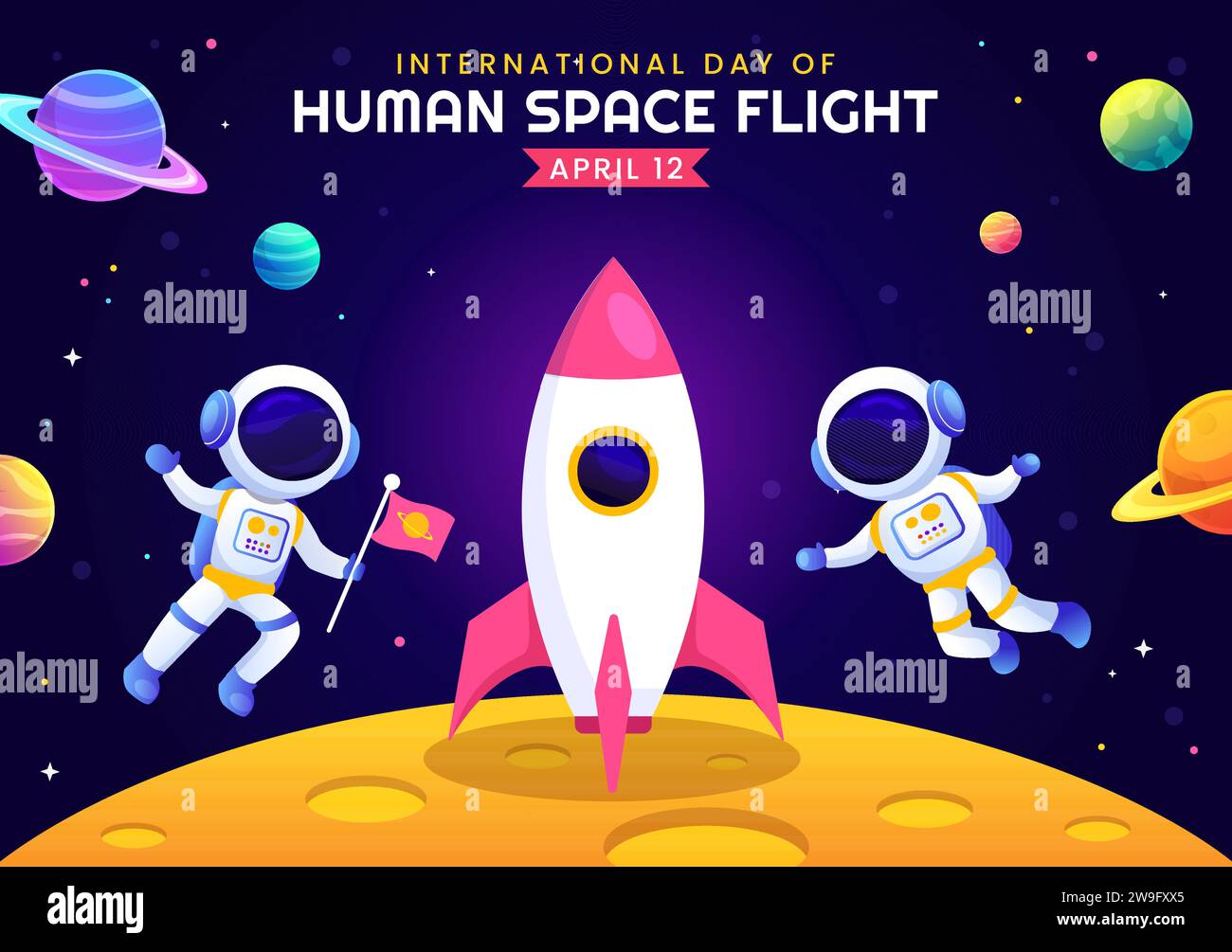 International Day of Human Space Flight Vector Illustration on 12 April ...