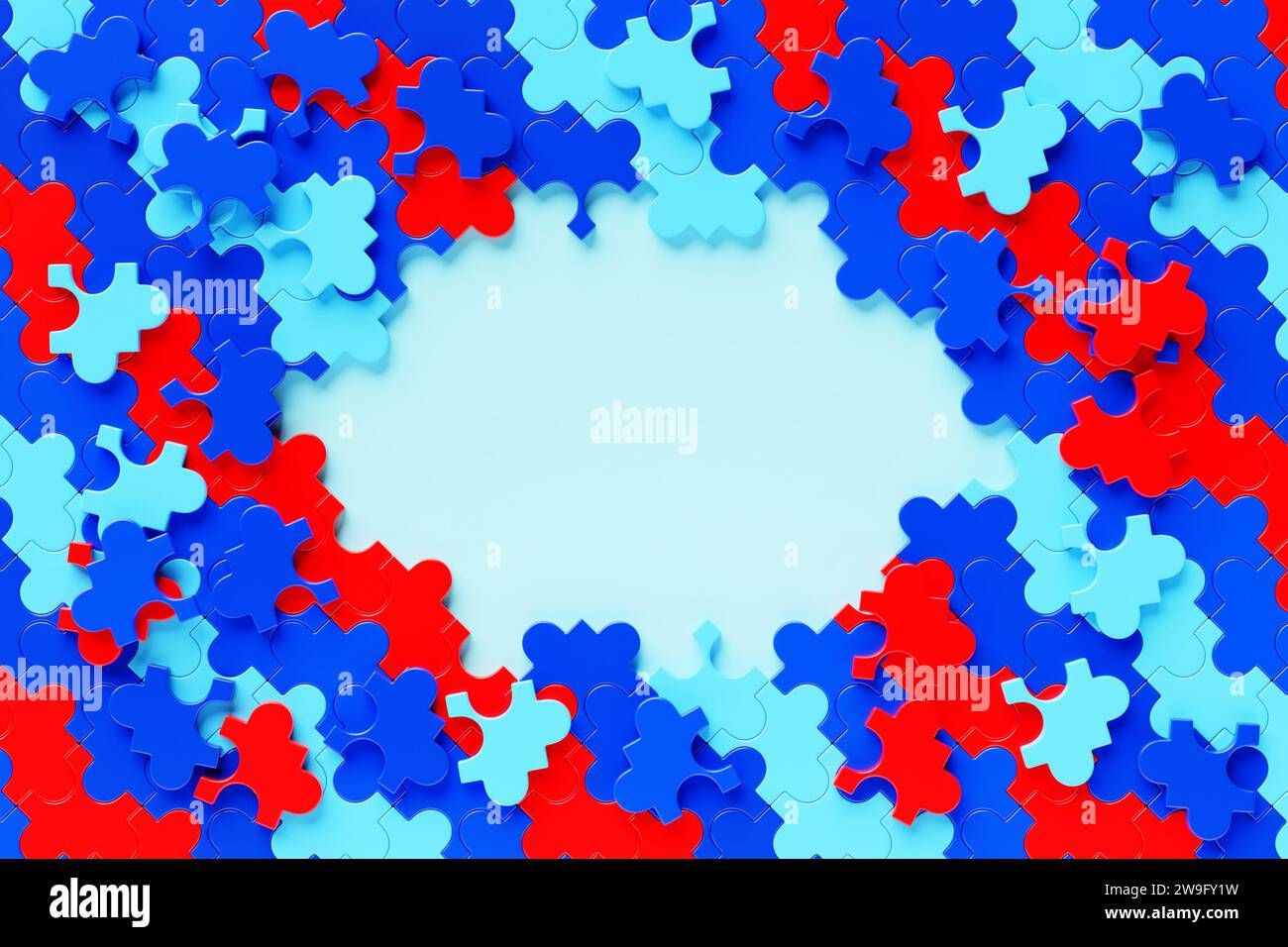 3D illustration place for text around colorful puzzle pieces. 3D ...