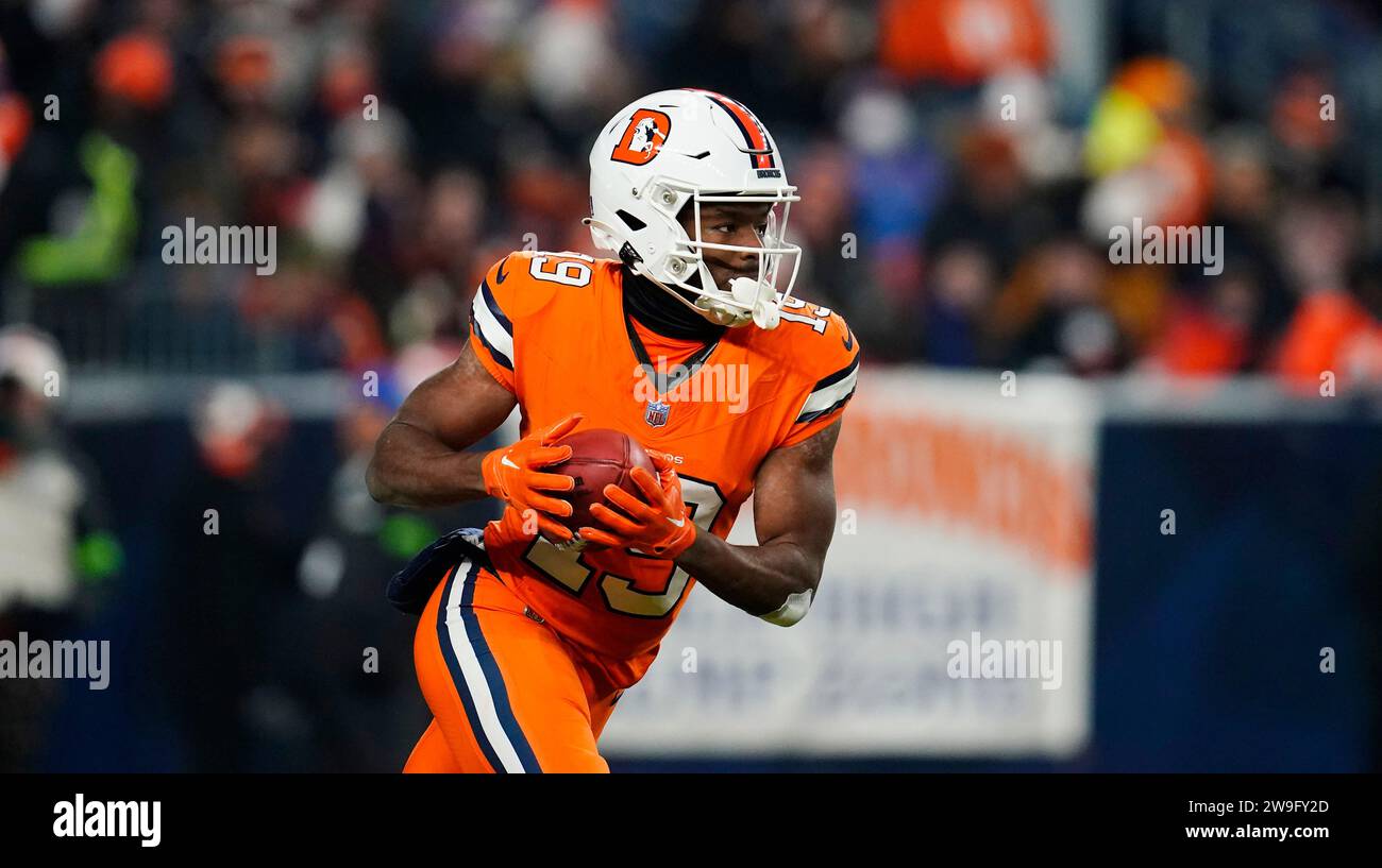 Denver Broncos wide receiver Marvin Mims Jr. (19) in the first half of an NFL football game in ...