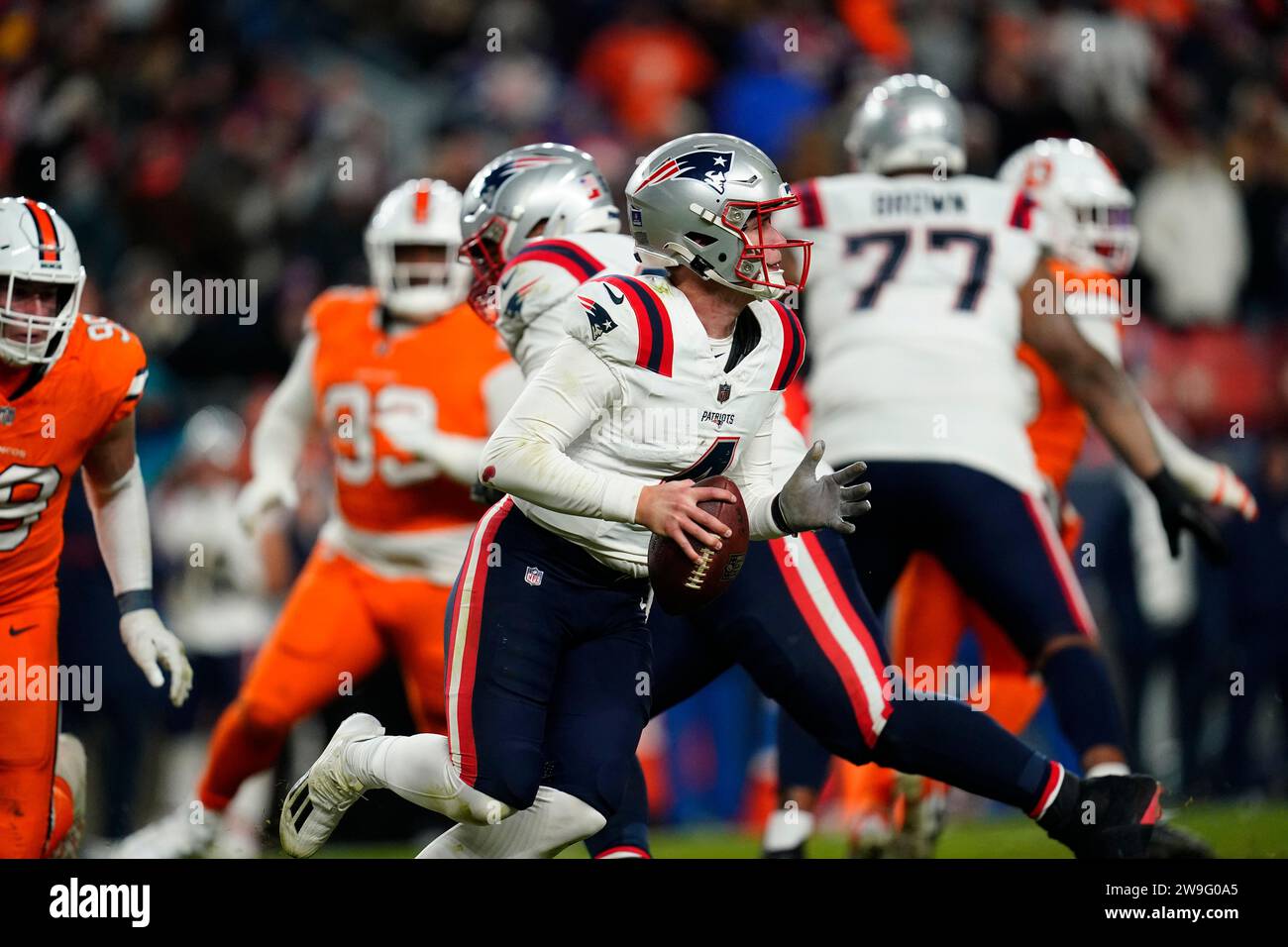 New England Patriots quarterback Bailey Zappe (4) in the second half of ...