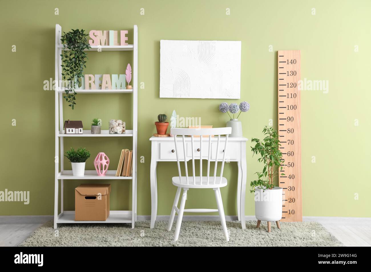 Modern children's room interior with comfortable workspace and wooden ...