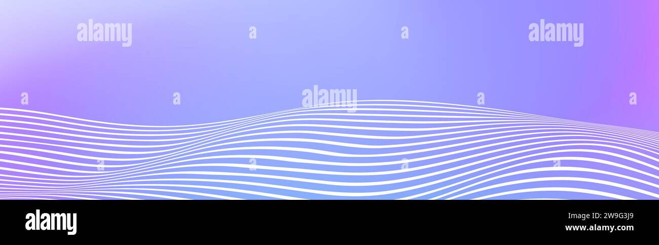 Abstract white wave lines on purple gradient background. Wide banner ...