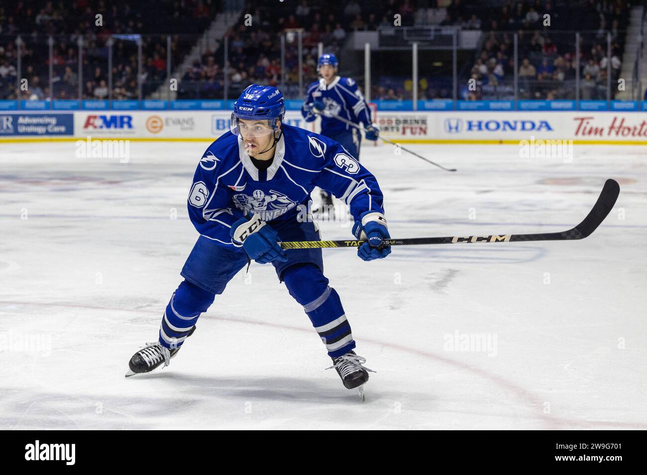 Rochester, New York, USA. 27th Dec, 2023. Syracuse Crunch forward Joe ...
