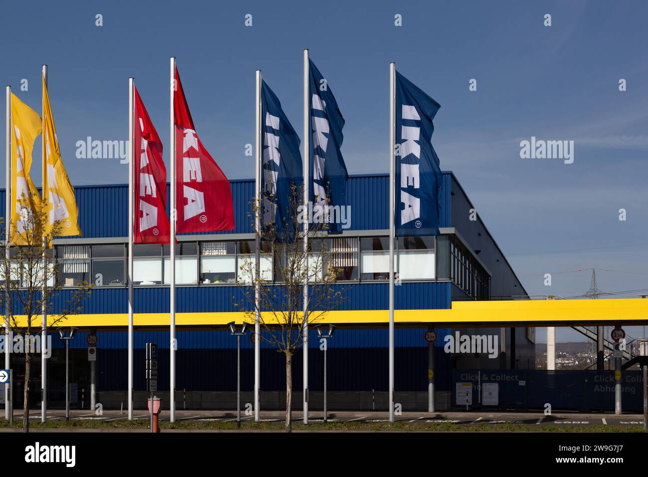 Koblenz, Germany - April 22, 2021: flags in blue, red and yellow with ...