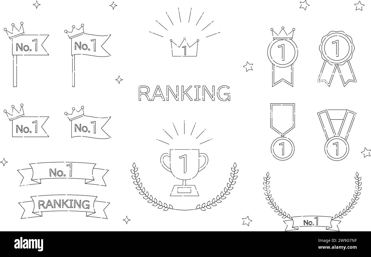 Simple line drawing ranking icon set, First place, Vector Illustration ...