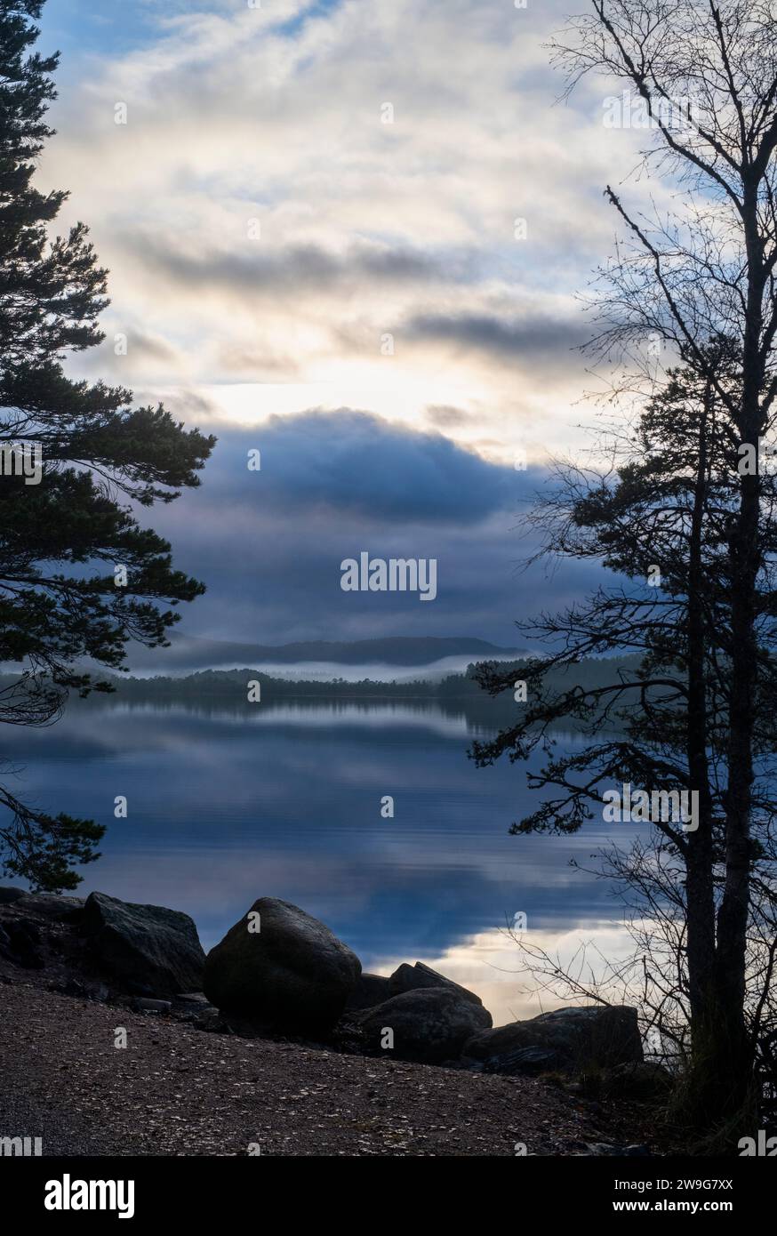 Storm clouds across Loch Garten in the late afternoon. Highlands ...