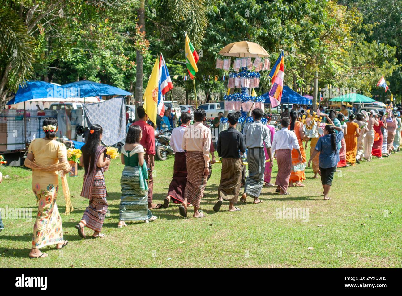 SURATTANI, THAILAND- NOV. 06, 2023: Burmese people dress in national ...