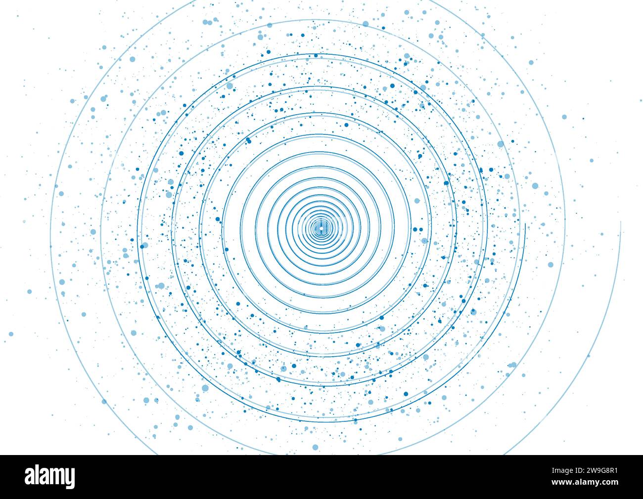 Blue linear spiral and shiny dots abstract background. Geometric ...