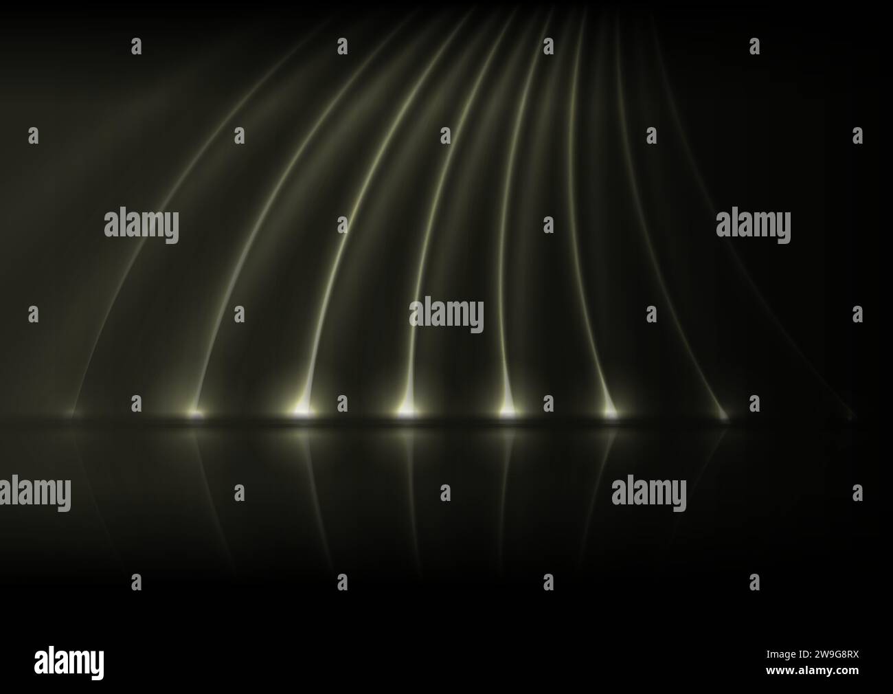 Grey sepia toned neon waves with reflection. Abstract shiny technology ...