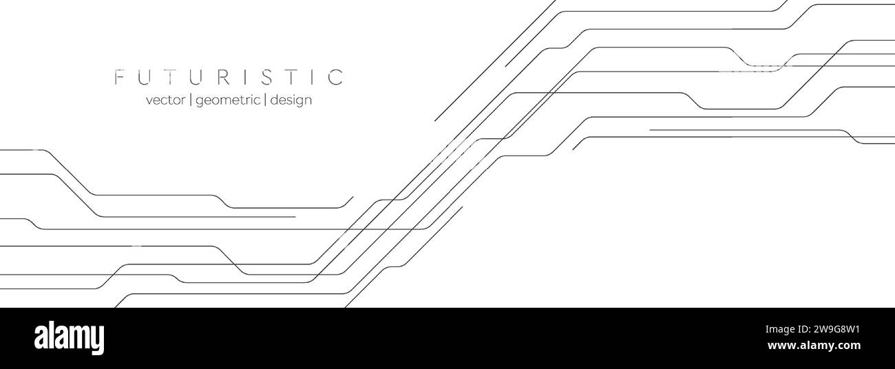 Minimal Abstract Technology Geometric Background Grey Circuit Board Lines Vector Banner Design