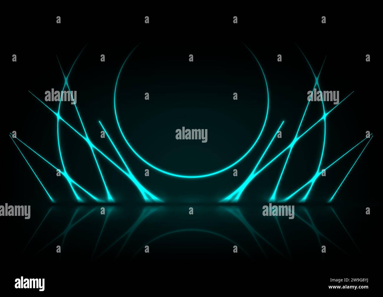 Cyan neon lines and circles abstract technology background. Futuristic ...