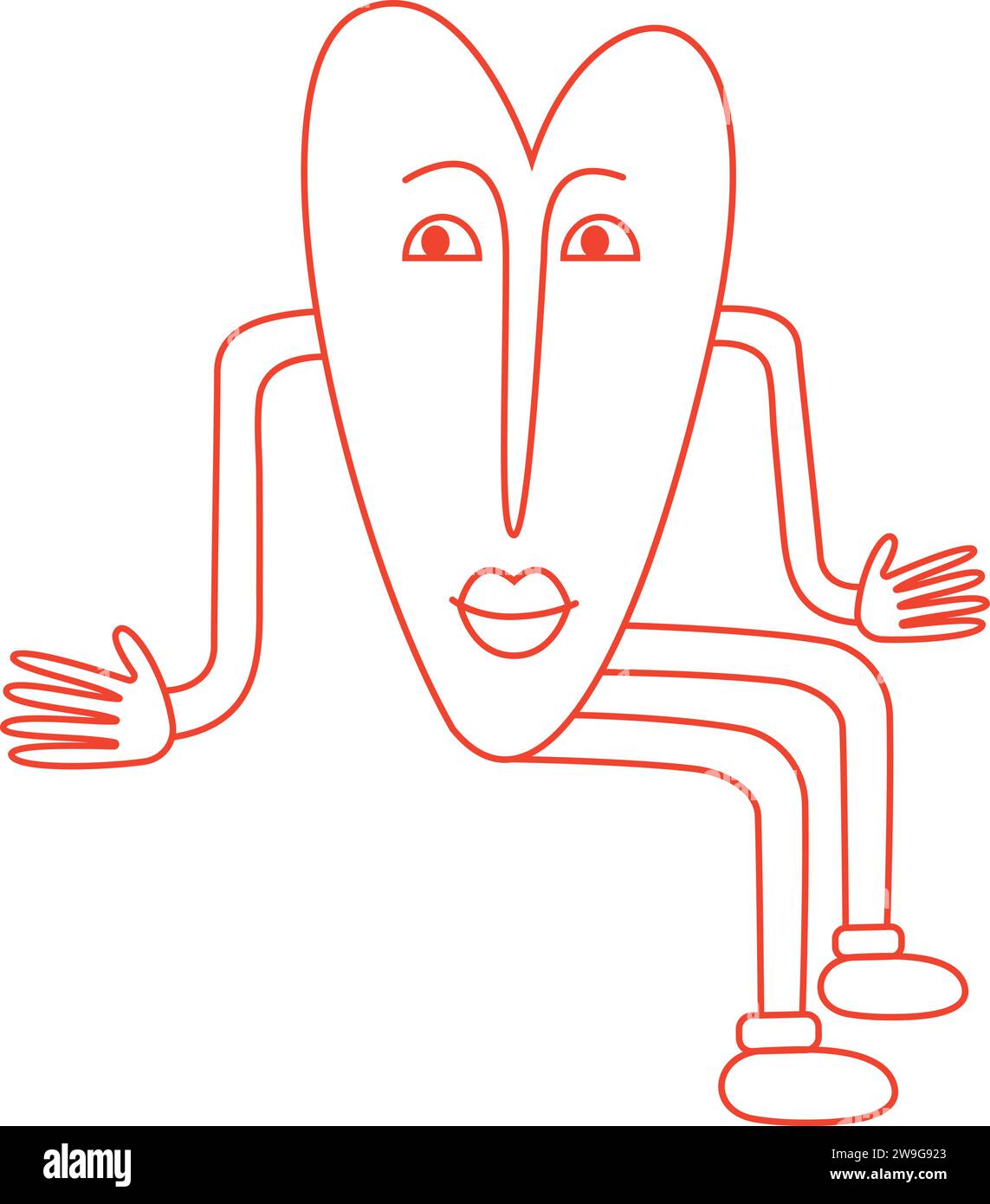 Red retro bright groovy heart, illustration of playful love hearts for ...