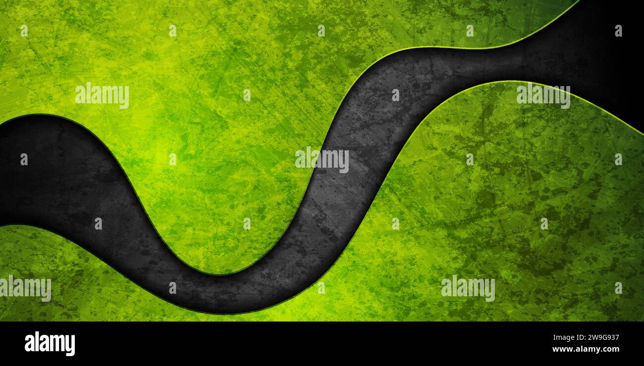 Contrast black and green wavy grunge abstract background. Vector design ...