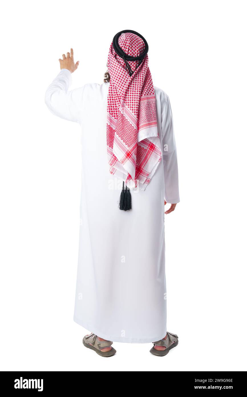 Back view of an Arab man in thobe standing on white isolated background ...