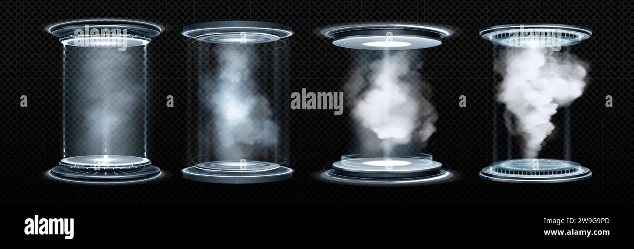 White neon game portal with smoke and glow effect. Realistic vector ...