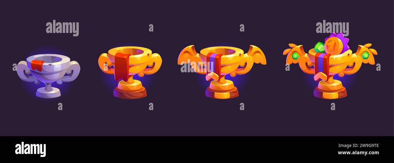 Award goblet and trophy cup for game level rank ui design. Cartoon ...