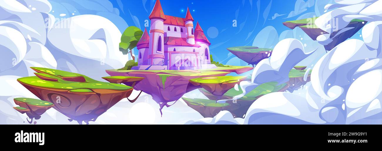 Fantastic fairy tale pink old castle with towers, gates and windows on ...