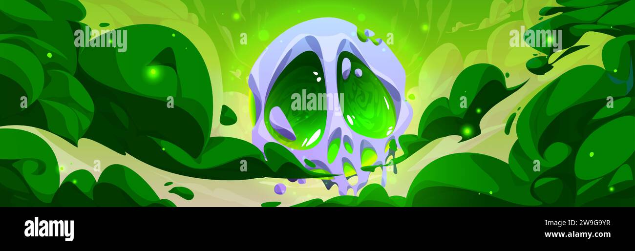 Magic toxic background with green clouds and steam around skull shaped ...