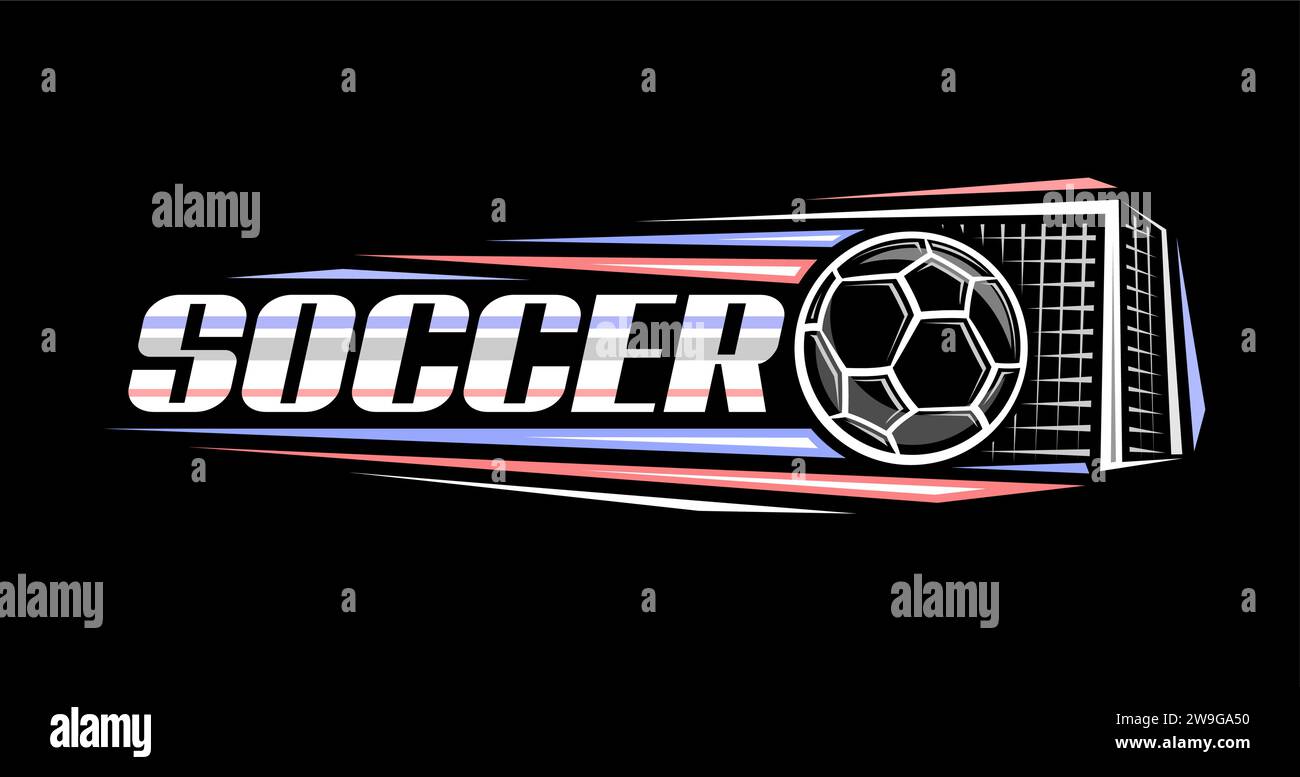 Vector logo for Soccer, decorative horizontal banner with outline ...