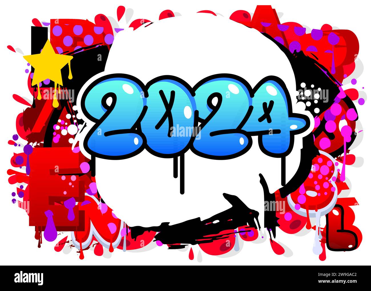 2024 Graffiti tag. Abstract modern holiday street art decoration performed in urban painting ...