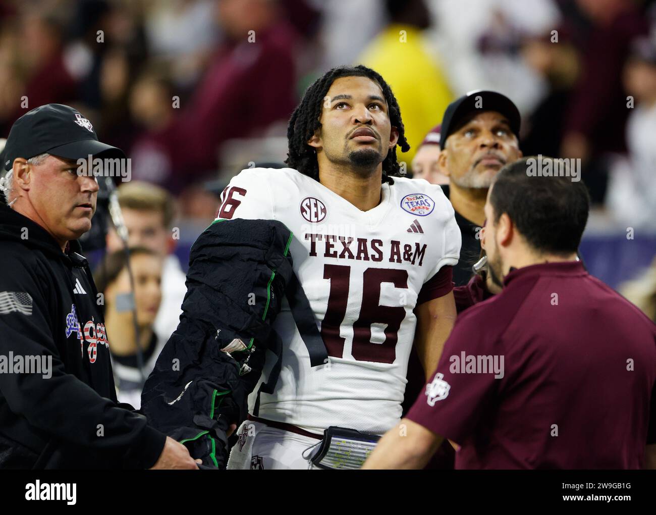 December 27, 2023: Texas A&M quarterback Jaylen Henderson (16) looks up ...