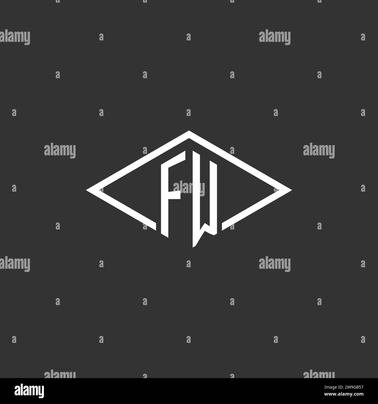 Initials FW logo monogram with simple diamond line style design vector ...