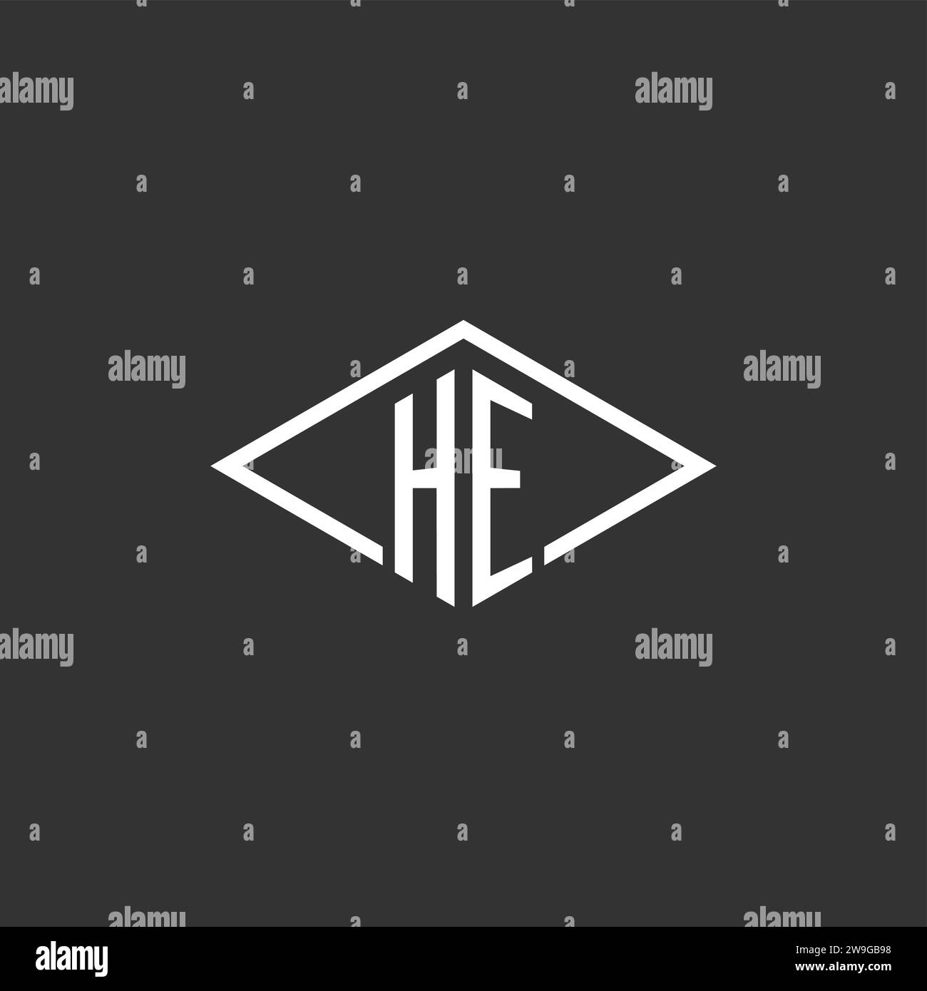 Initials HE logo monogram with simple diamond line style design vector ...