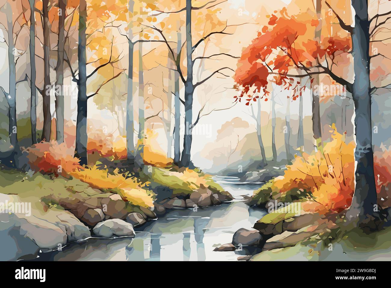 Watercolor painting of riverbank Stock Vector Image & Art - Alamy