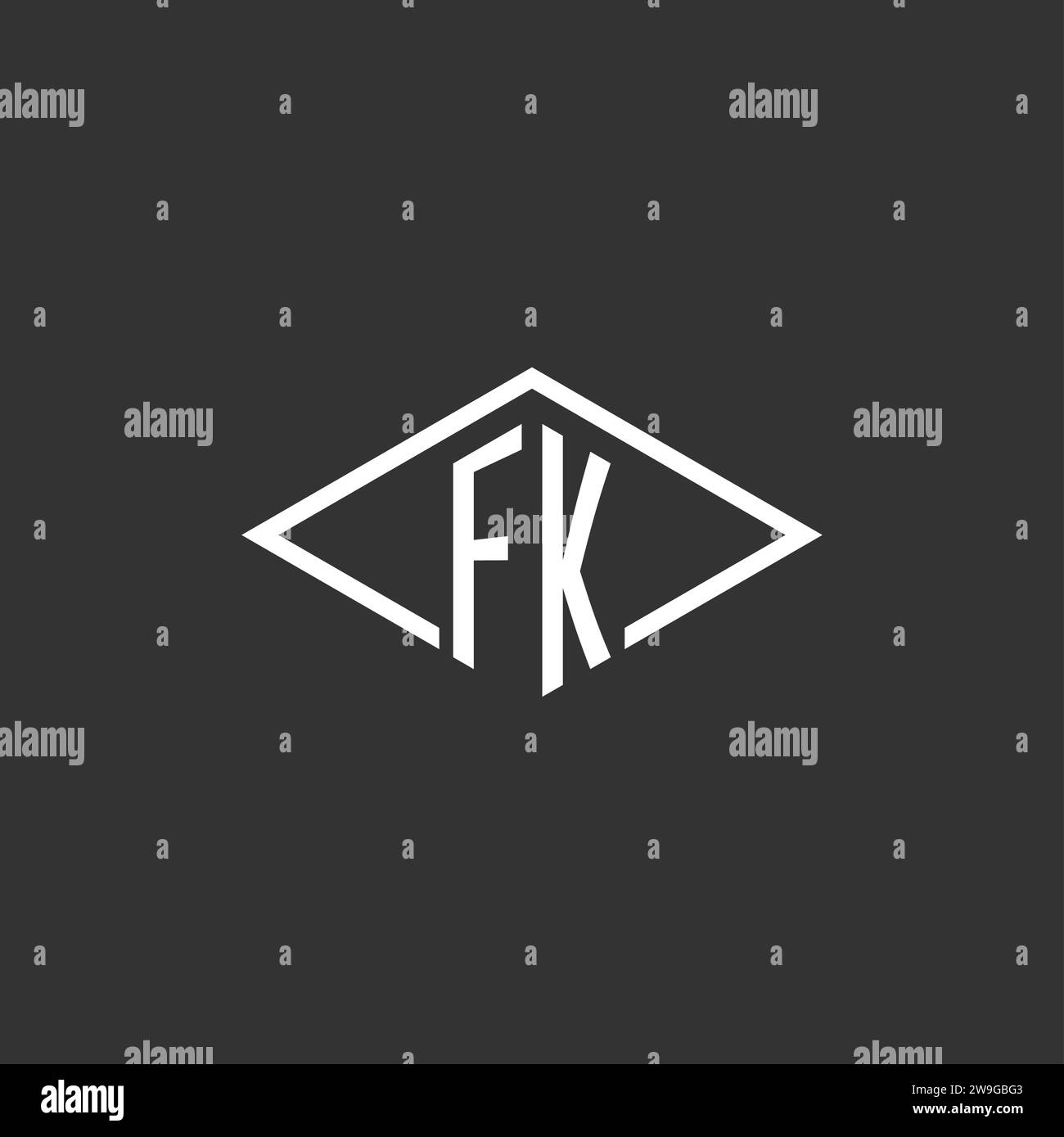 Initials FK logo monogram with simple diamond line style design vector ...