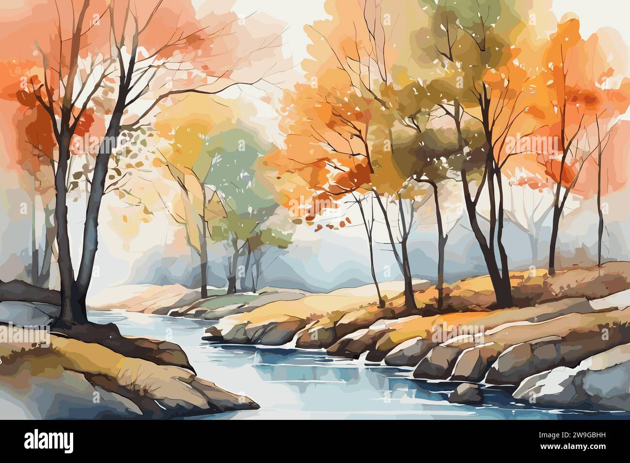 Watercolor painting of riverbank Stock Vector Image & Art - Alamy