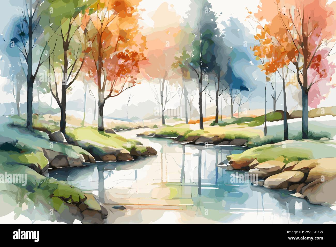 Watercolor painting of riverbank Stock Vector Image & Art - Alamy