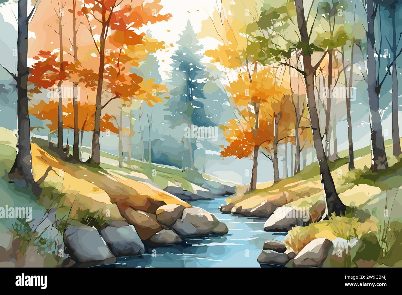 Watercolor painting of riverbank Stock Vector Image & Art - Alamy