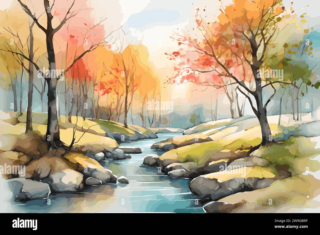 Watercolor painting of riverbank Stock Vector Image & Art - Alamy