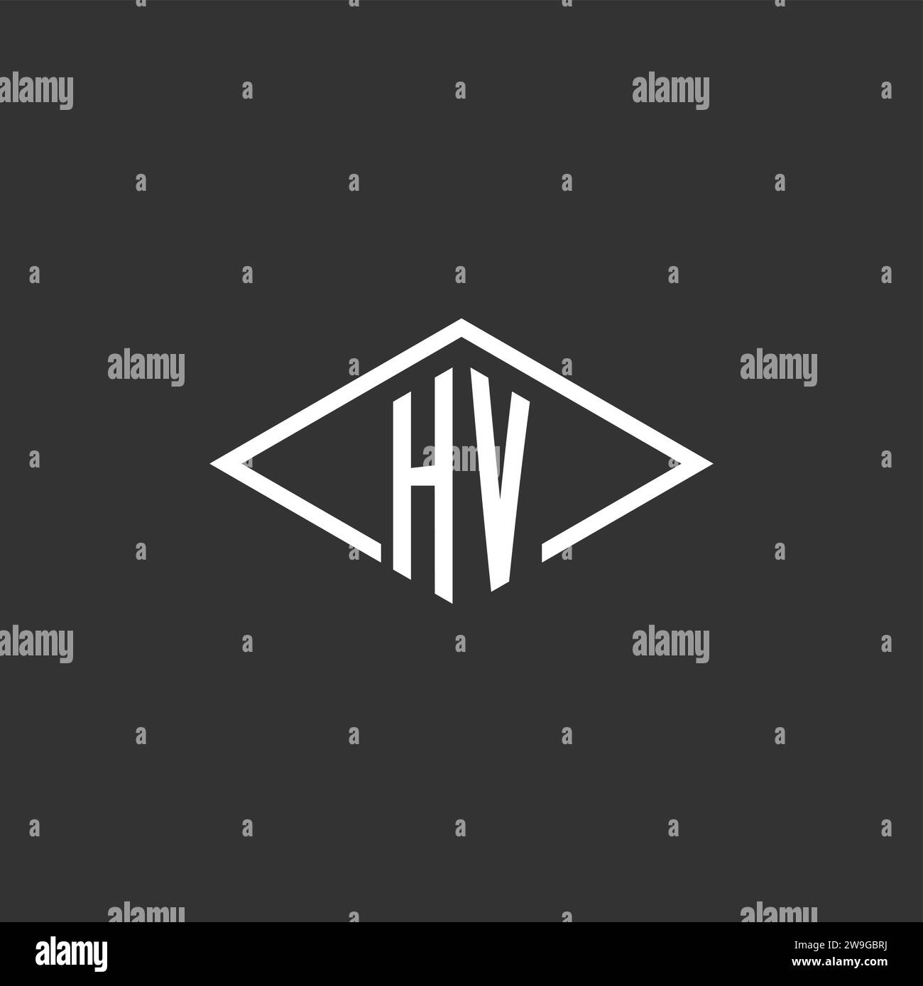 Initials HV logo monogram with simple diamond line style design vector ...