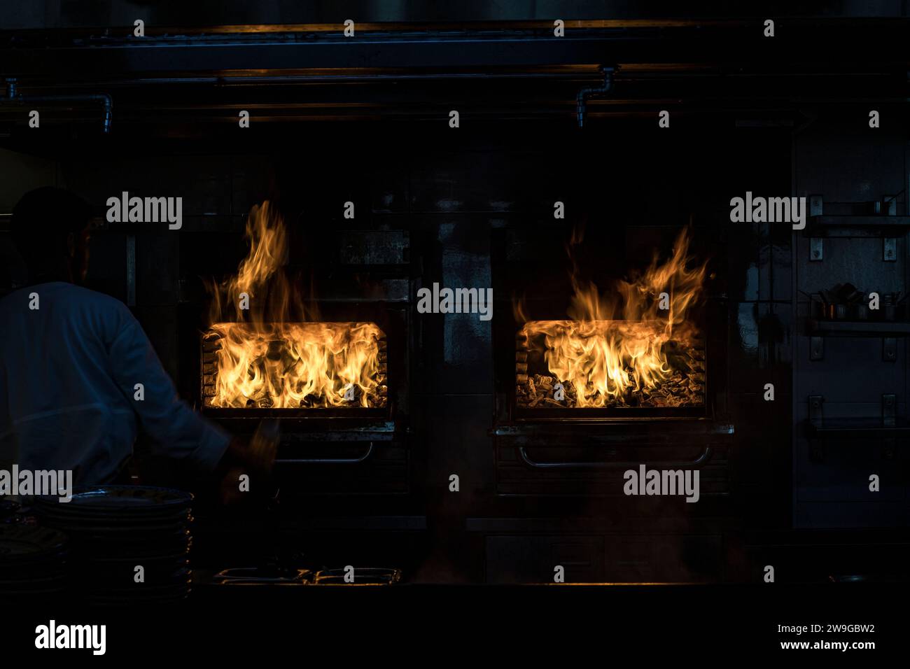 File and flame blue and orange fire in night scene. you can see the ...
