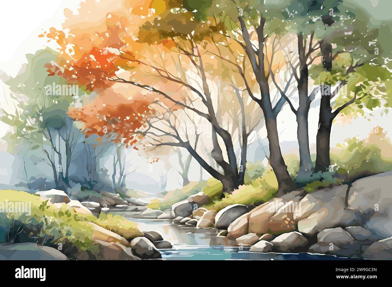 Watercolor painting of riverbank Stock Vector Image & Art - Alamy