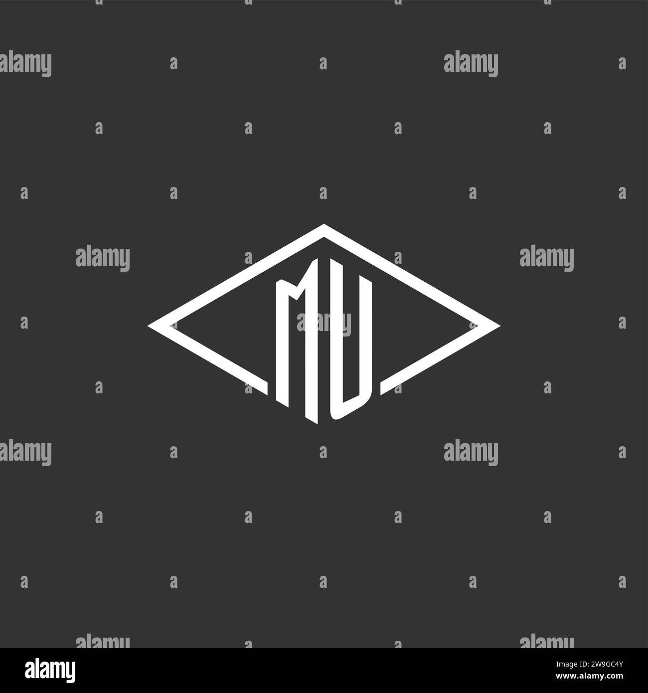 Initials MU logo monogram with simple diamond line style design vector ...