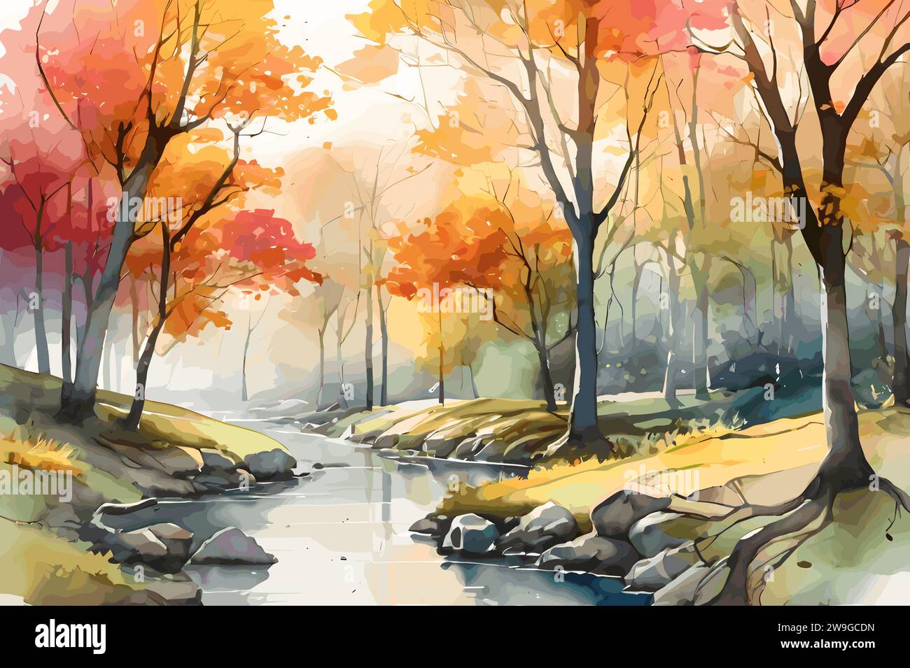Watercolor painting of riverbank Stock Vector Image & Art - Alamy