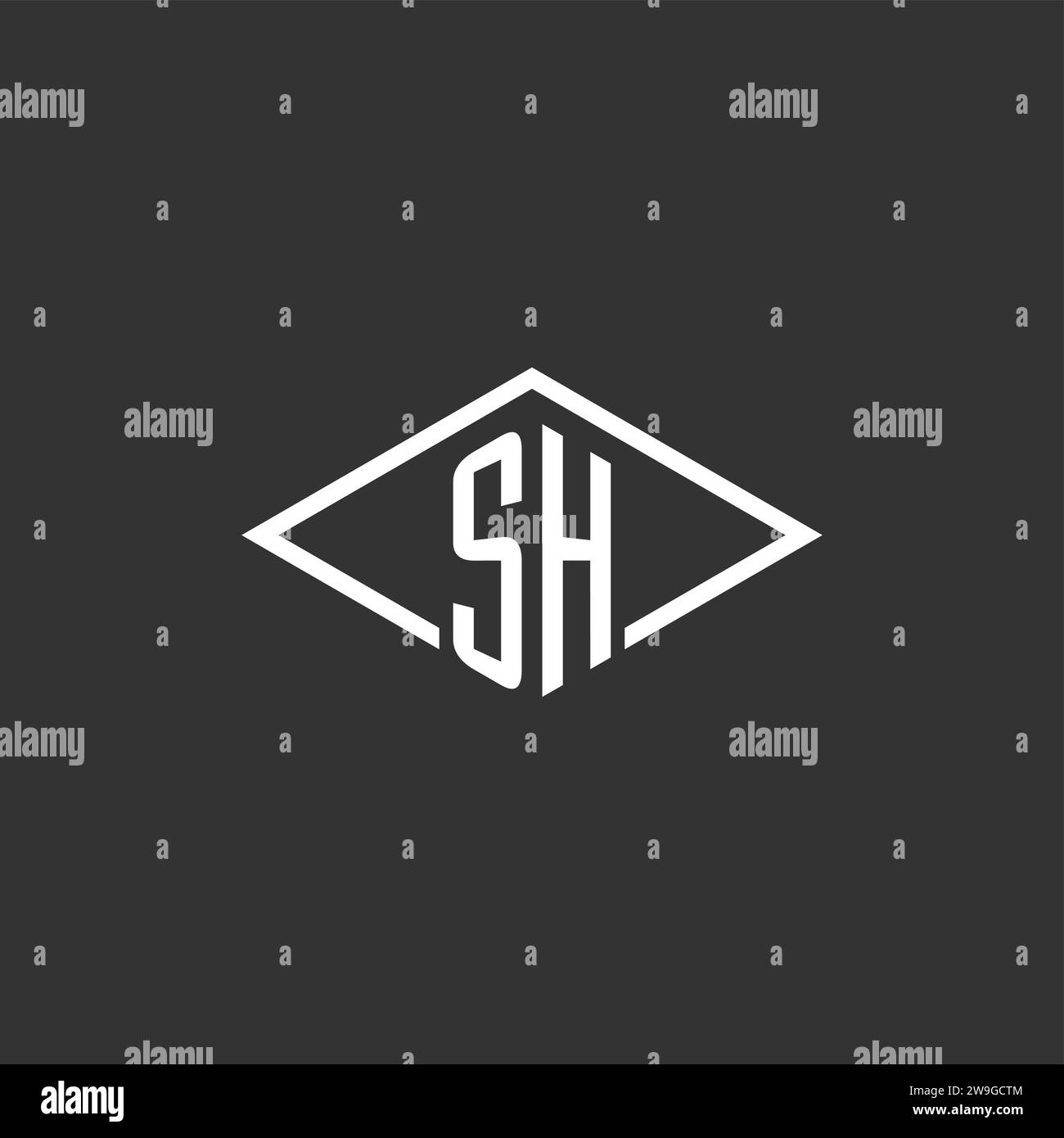 Initials SH logo monogram with simple diamond line style design vector ...