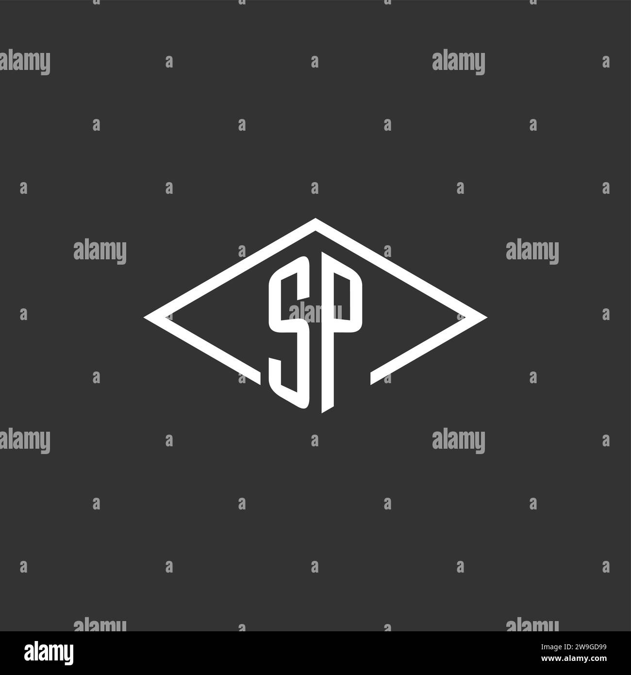 Initials SP logo monogram with simple diamond line style design vector ...