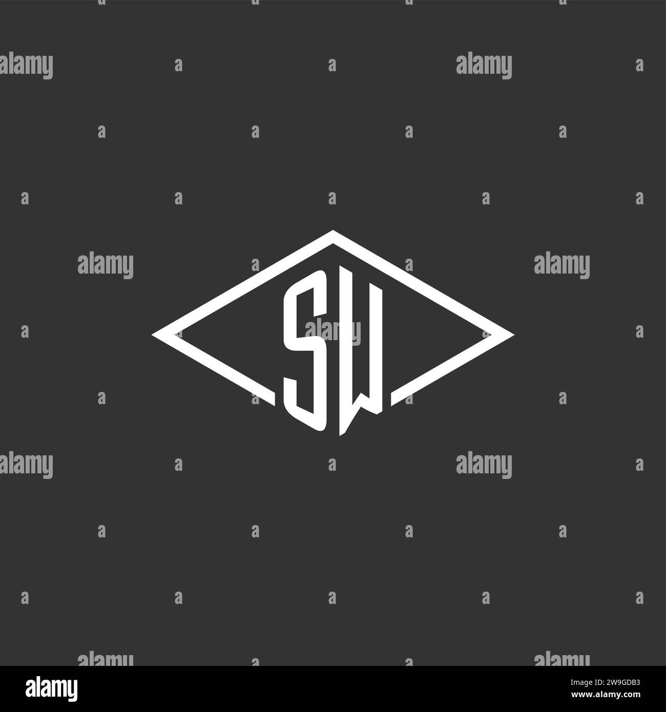 Initials SW logo monogram with simple diamond line style design vector ...